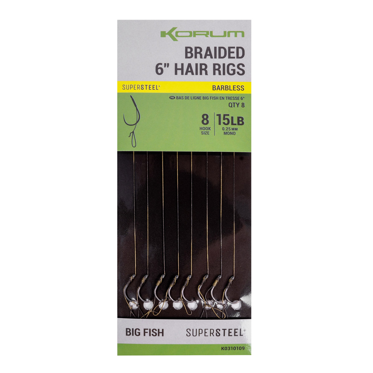 Korum Big Fish Braided Barbless Hair Rigs 6" - 10 - Zunnebeld